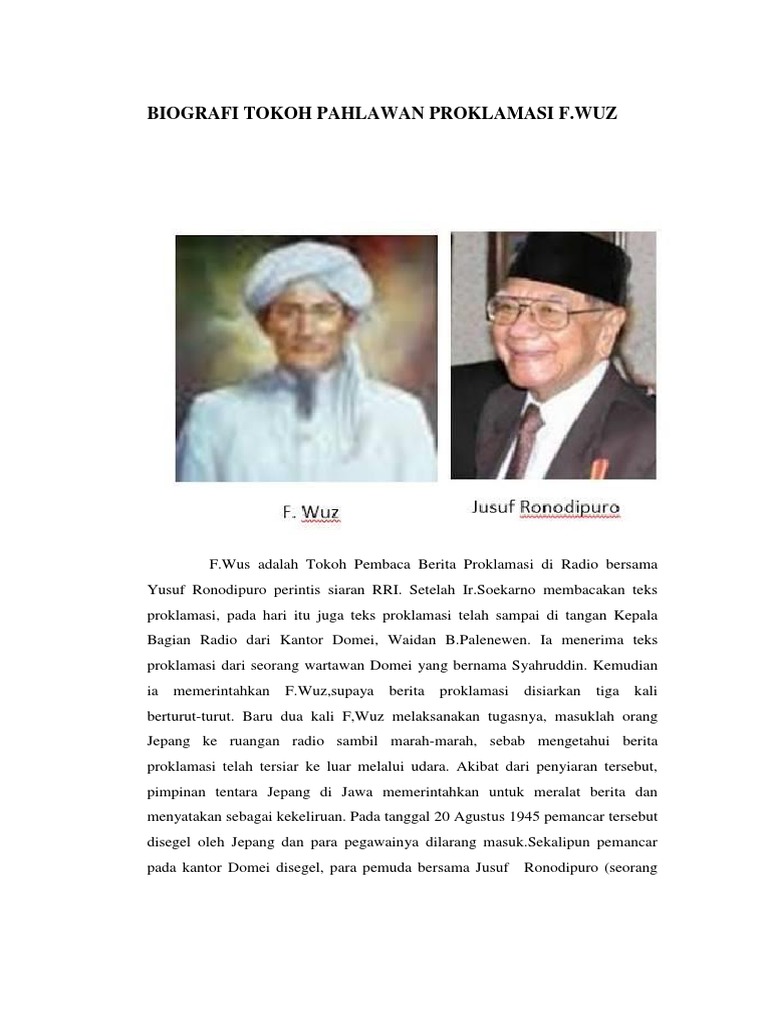 Biografi F. Wuz dan Perannya dalam Proklamasi | PDF | Politik | Perjalanan