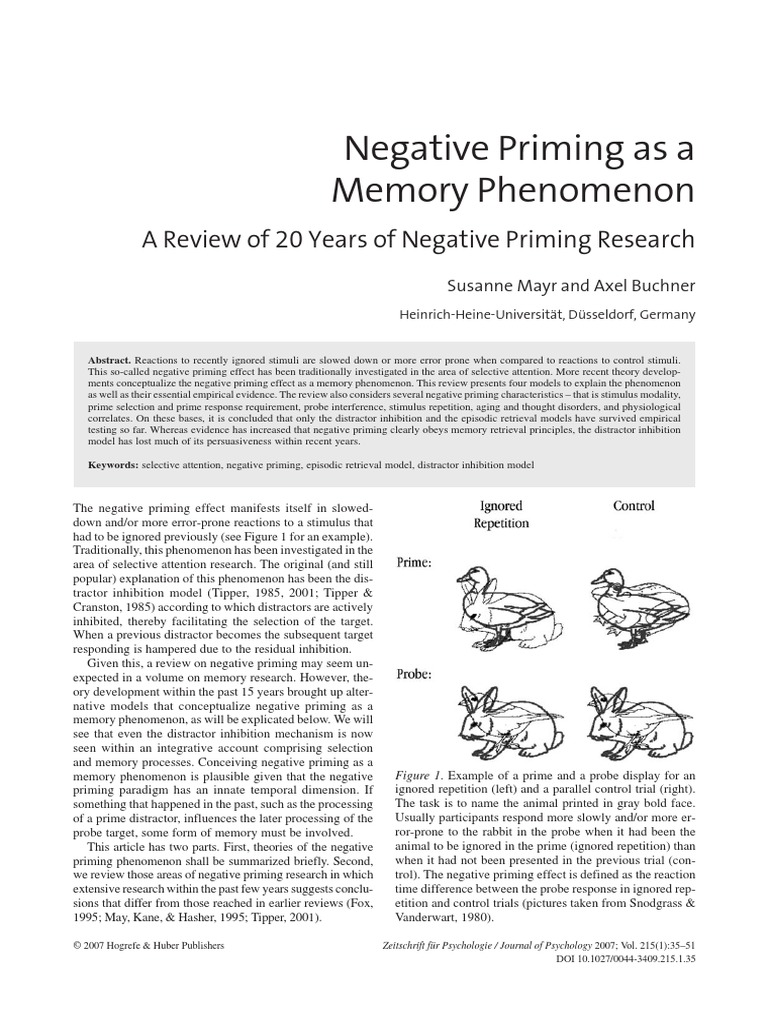 (Mayr-Buchner) Negative Priming As A Memory Phenomenon | PDF | Priming (Psychology) | Emergence