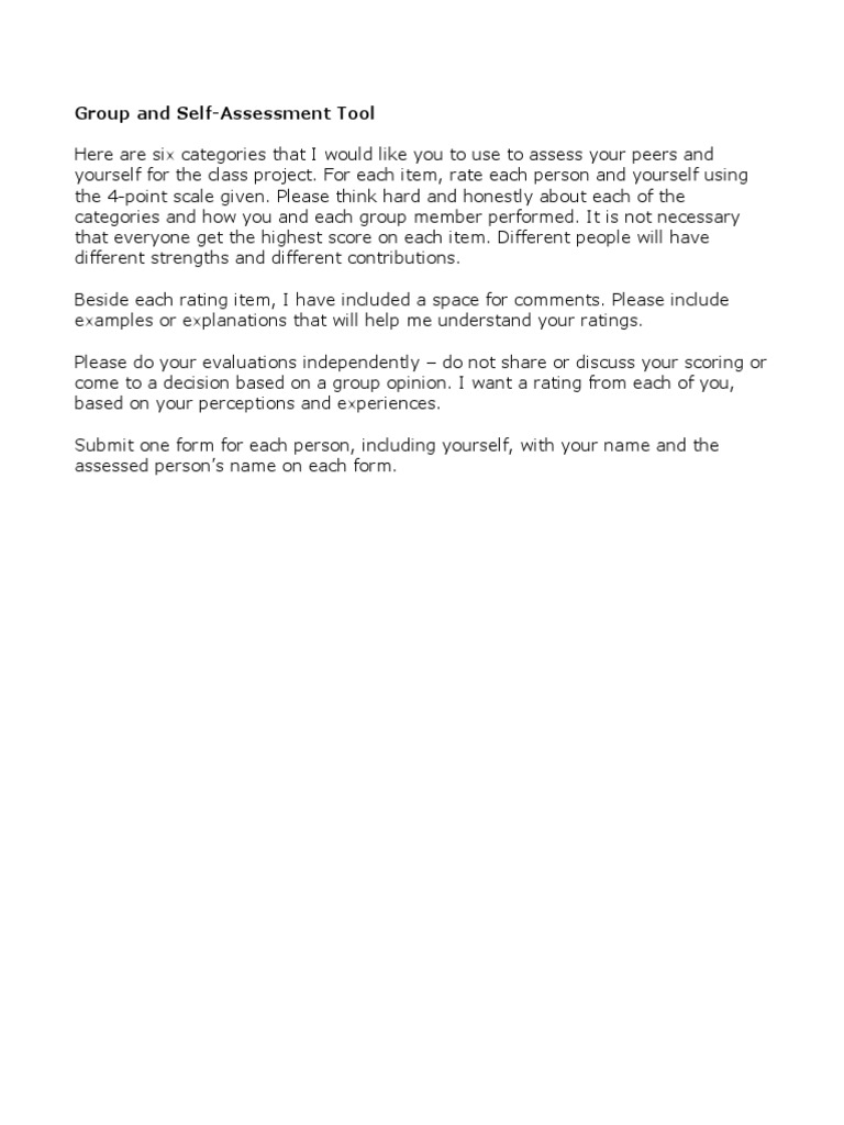 Group Self-Assessment Evaluation Tool | PDF | Creativity | Communication