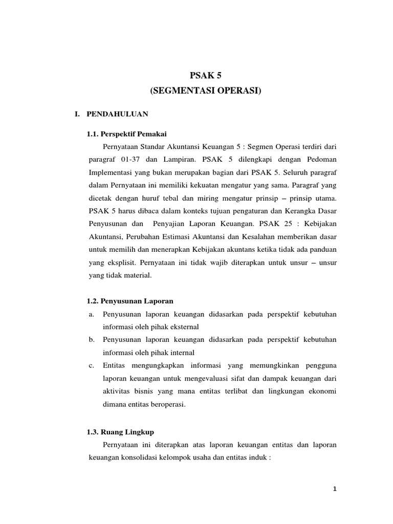 PSAK 5 Segmen Operasi | PDF | Bisnis | Pengelolaan Keuangan & Uang