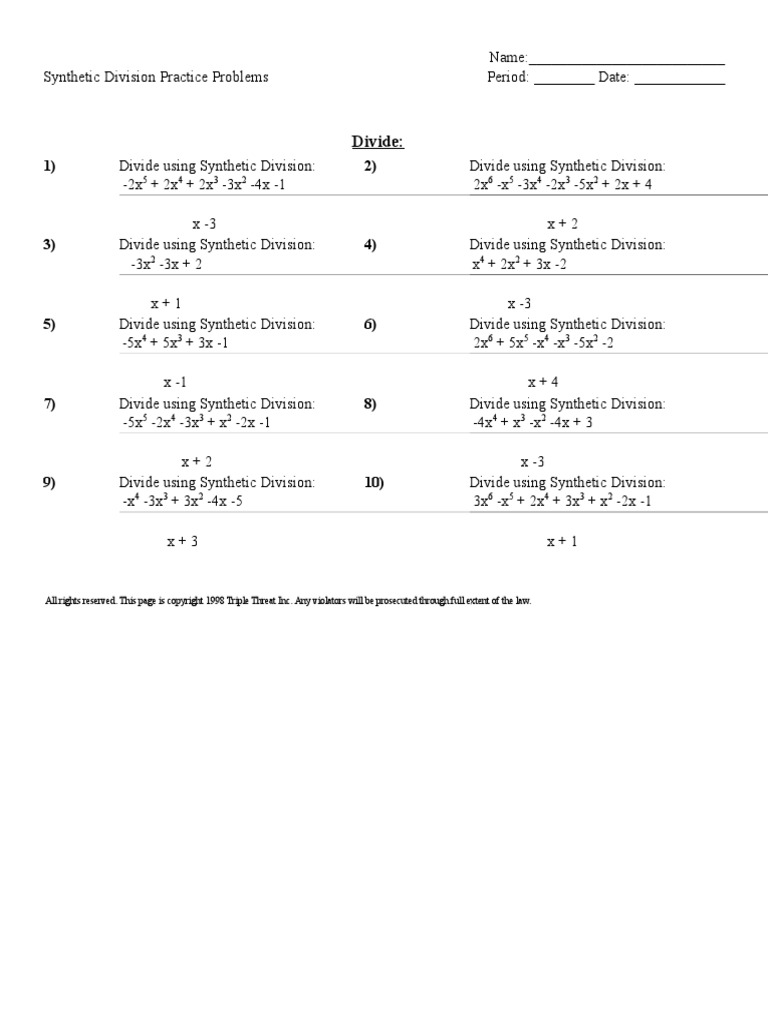 Synthetic Division Practice Problems 1 | PDF | Intellectual Property ...