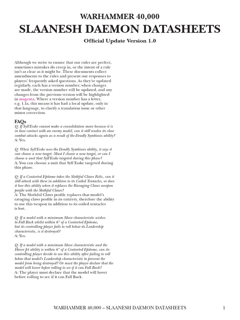 40K 8th Ed Slaanesh Daemon Datasheets Ver 1.0 | PDF | Language Arts ...