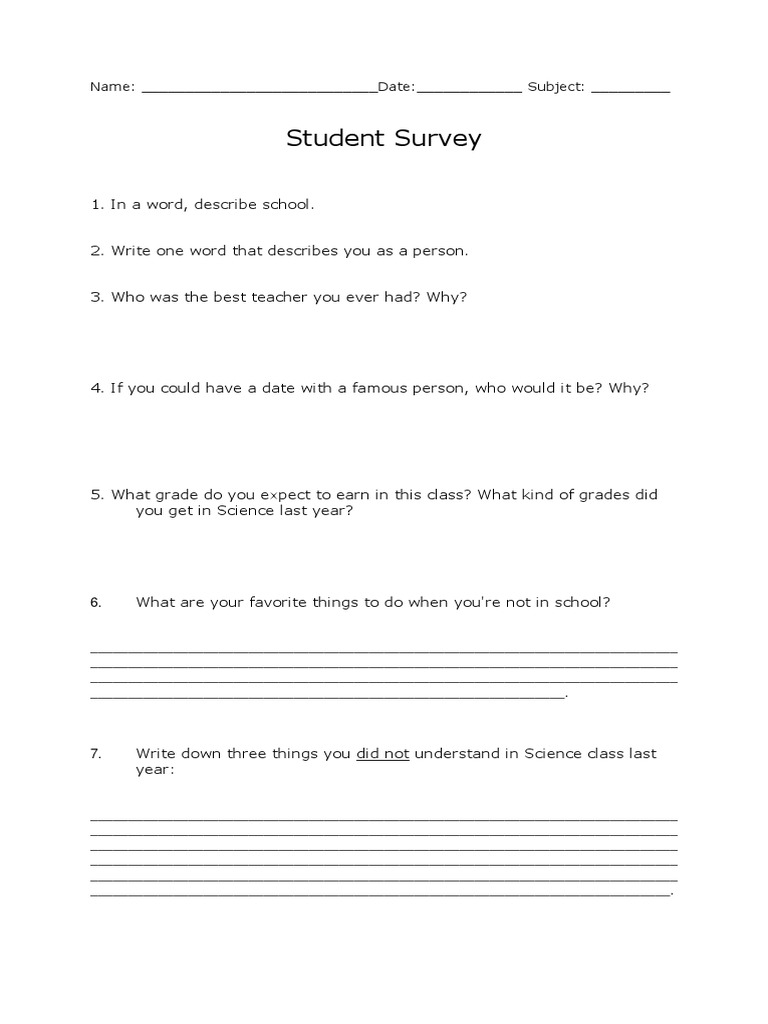 Day 1 Student Survey Form 1 | PDF