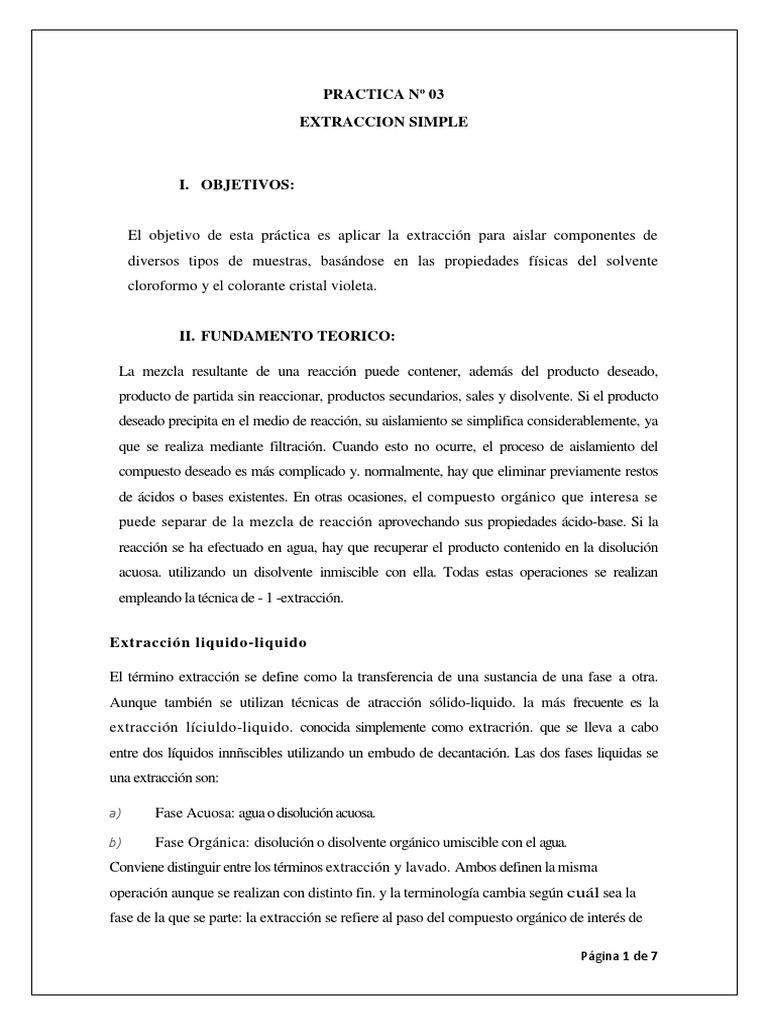 Practica de Extraccion Simple Operaciones | PDF | Solvente | Fase (materia)