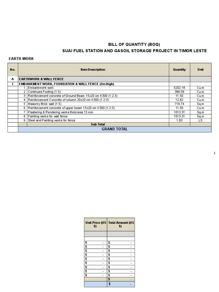 BOQ English Version | PDF | Masonry | Wall