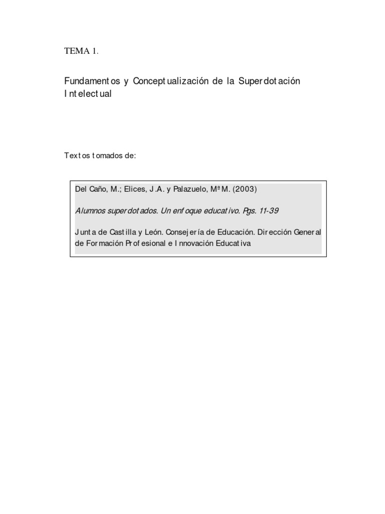 Fundamentos y Conceptualización de La Superdotación Intelectual | PDF ...