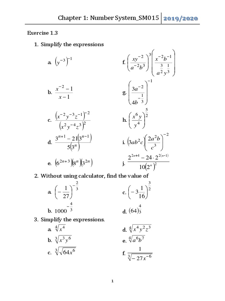 Number System Chapter 1 Exercises | PDF | Logarithm | Combinatorics