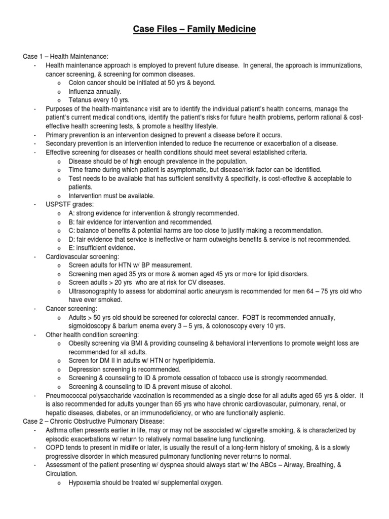 Family Medicine Cases Files Notes | PDF | Anemia | Chronic Obstructive ...