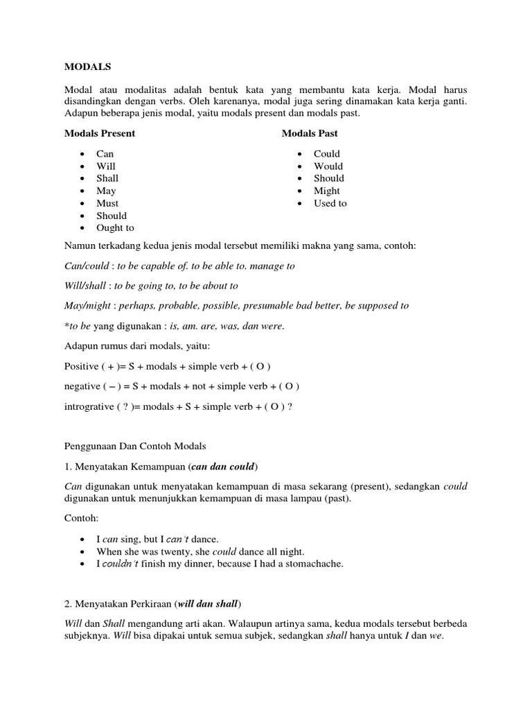 Pengantar Modals dan Perfect Modals | PDF