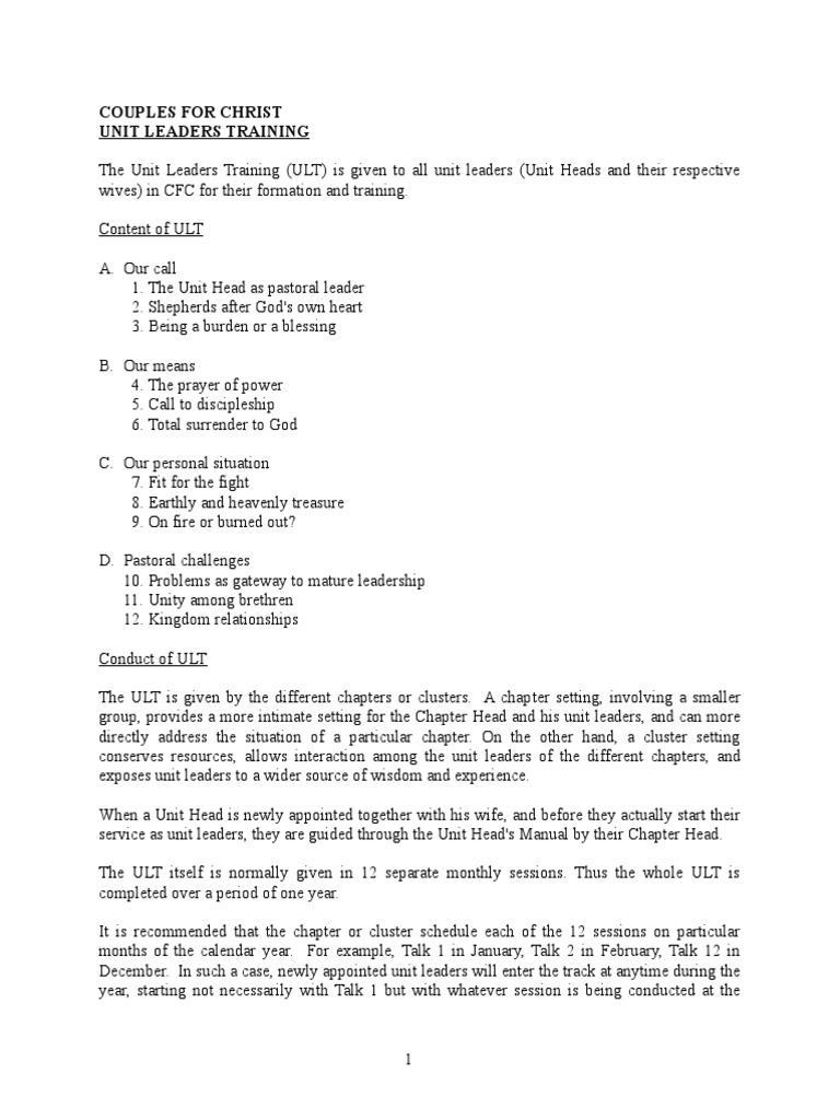 CFC Unit Leaders Training | PDF | Disciple (Christianity) | Prayer