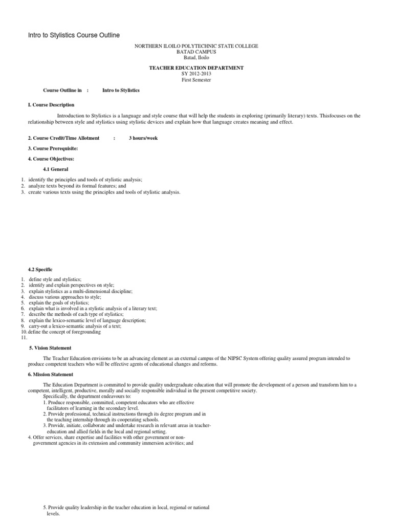 Intro to Stylistics Course Outline | PDF | Phrase | Sentence (Linguistics)