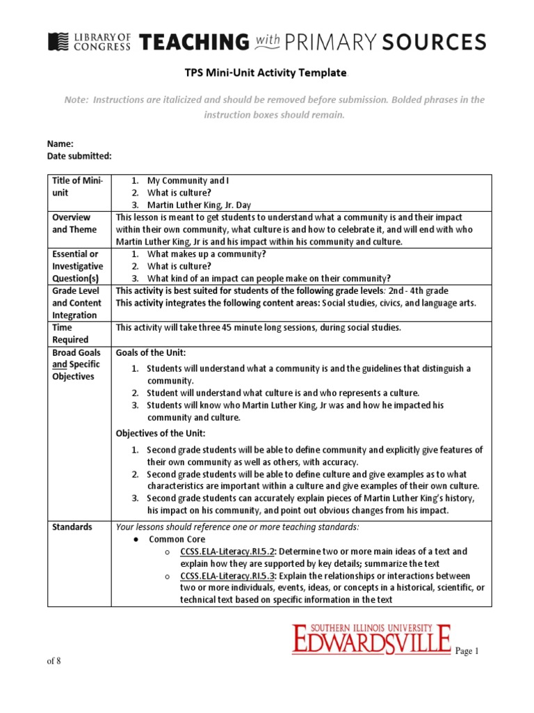 Community, Culture, and MLK Unit Plan | PDF | Martin Luther King Jr ...