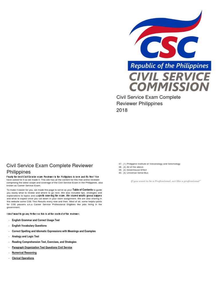 Civil Service Exam Complete Reviewer Philippines 2018 | PDF | Fraction ...