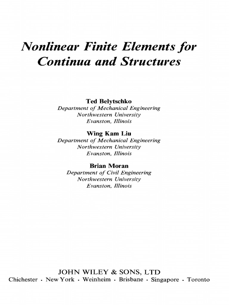 Nonlinear Finite Elements For Continua and Structures: Ted Belytschko | PDF | Continuum ...