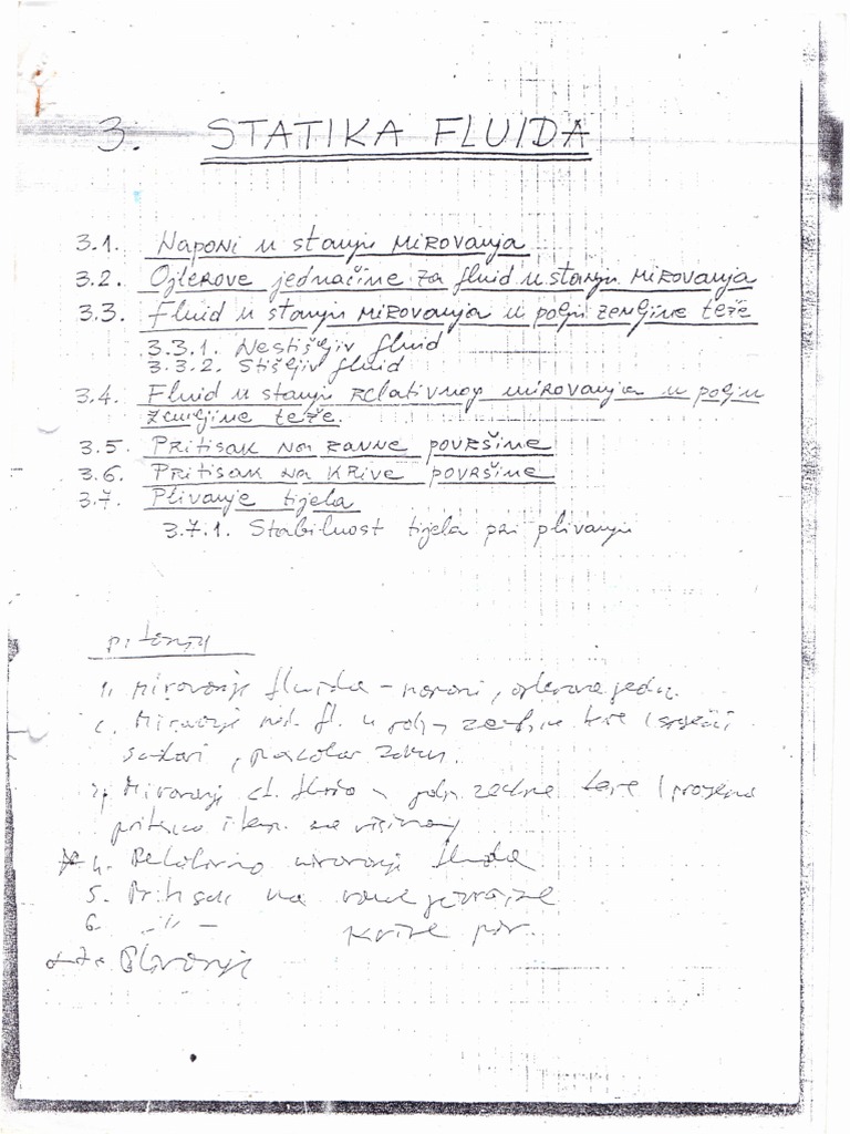 Mehanika Fluida - 003 STATIKA FLUIDA - Skripta U Rukopisu - Prof. DR Petar Vukoslavčević | PDF