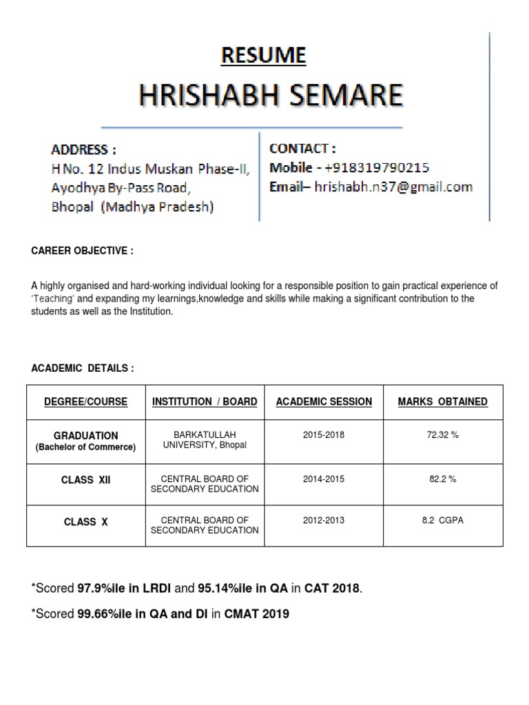 Resume Hrishabh Semare | PDF