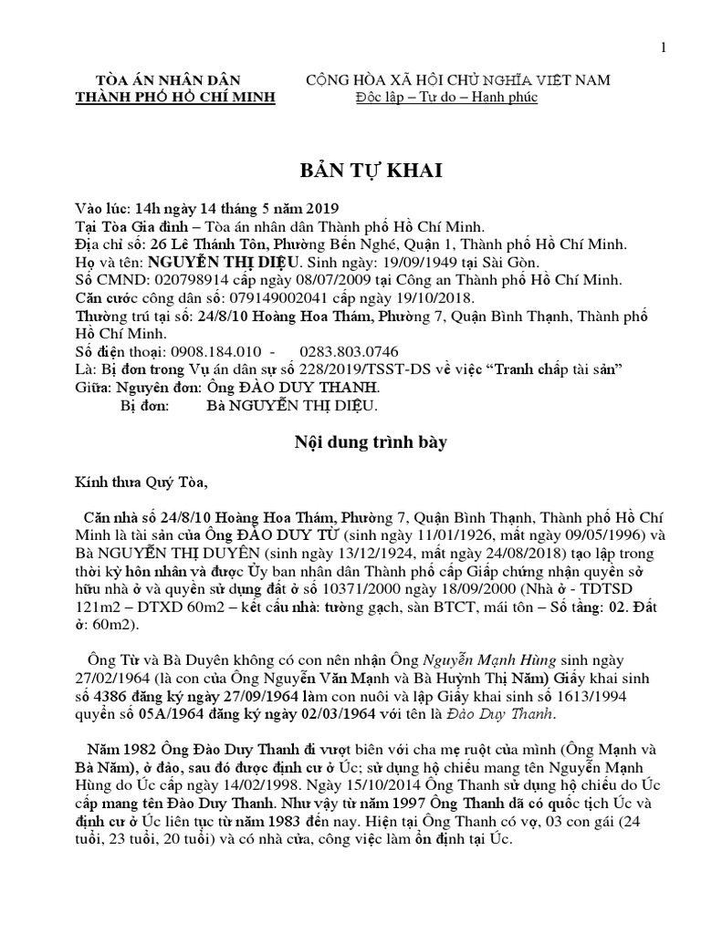 Bản Tự Khai | PDF