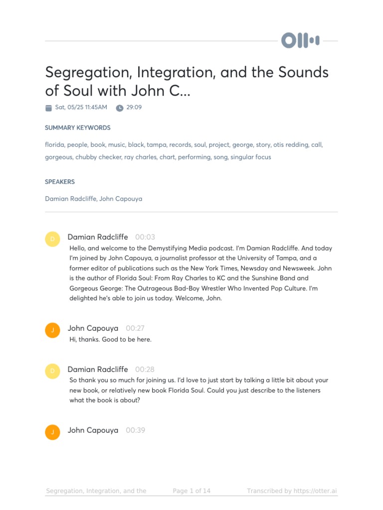 Segregation, Integration, and The Sounds of Soul With John Capouya | PDF