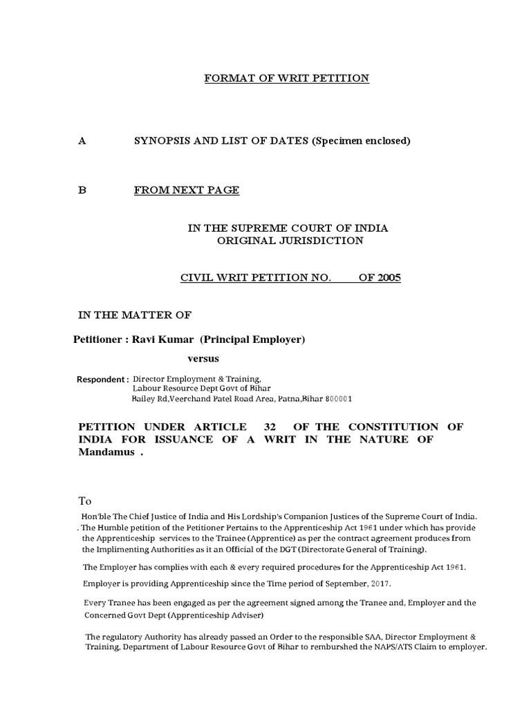 Supreme Writ Format | PDF | Writ | Supreme Courts