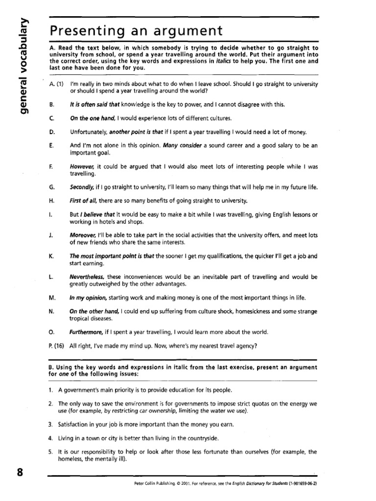 Presenting An Argument Addition Dictionary Cambridge English Grammar ...