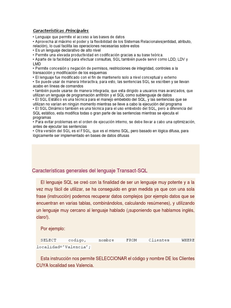 Guía Completa de SQL y Transact-SQL | PDF | SQL | Lenguaje de programación