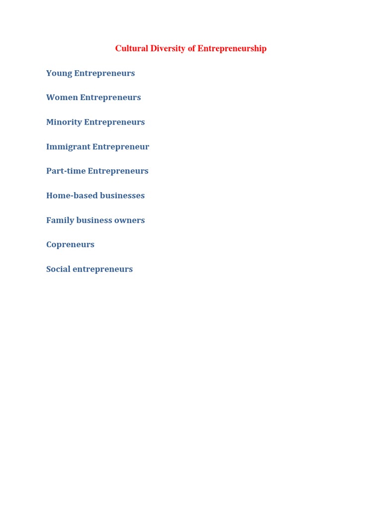 Cultural Diversity of Entrepreneurship | PDF | Social Science