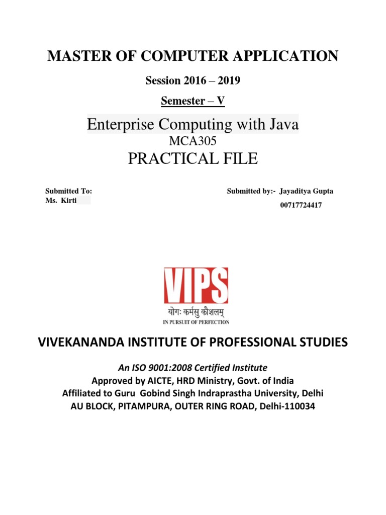 Enterprise Computing With Java Practical File: Master of Computer ...