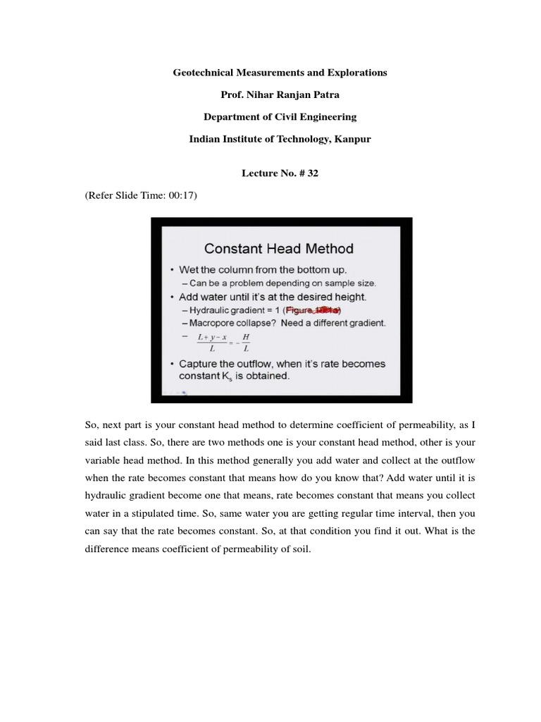 Geotechnical Measurements and Explorations Prof. Nihar Ranjan Patra ...