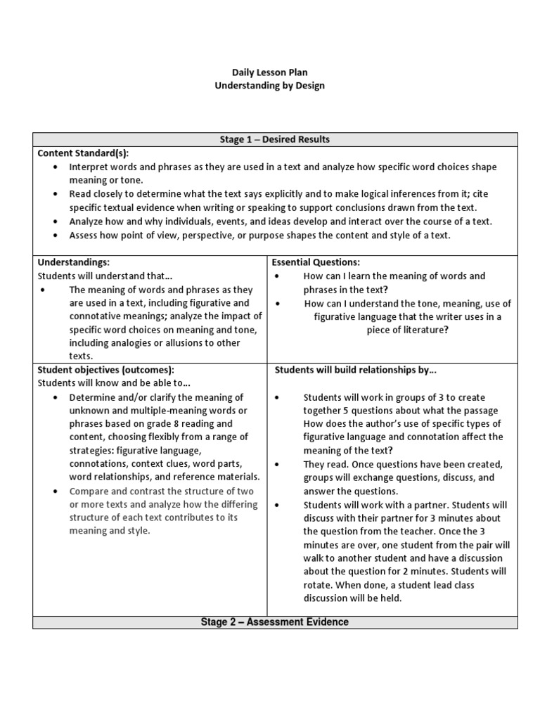 Daily Lesson Plan Understanding by Design | PDF | Educational ...
