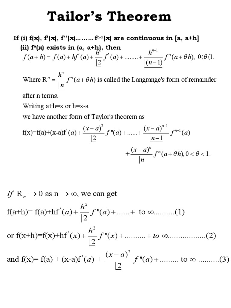 Tailor's Theorem: H H Fah Fa Hfa Fa Fa H N H Fa H N | PDF | Mathematics ...