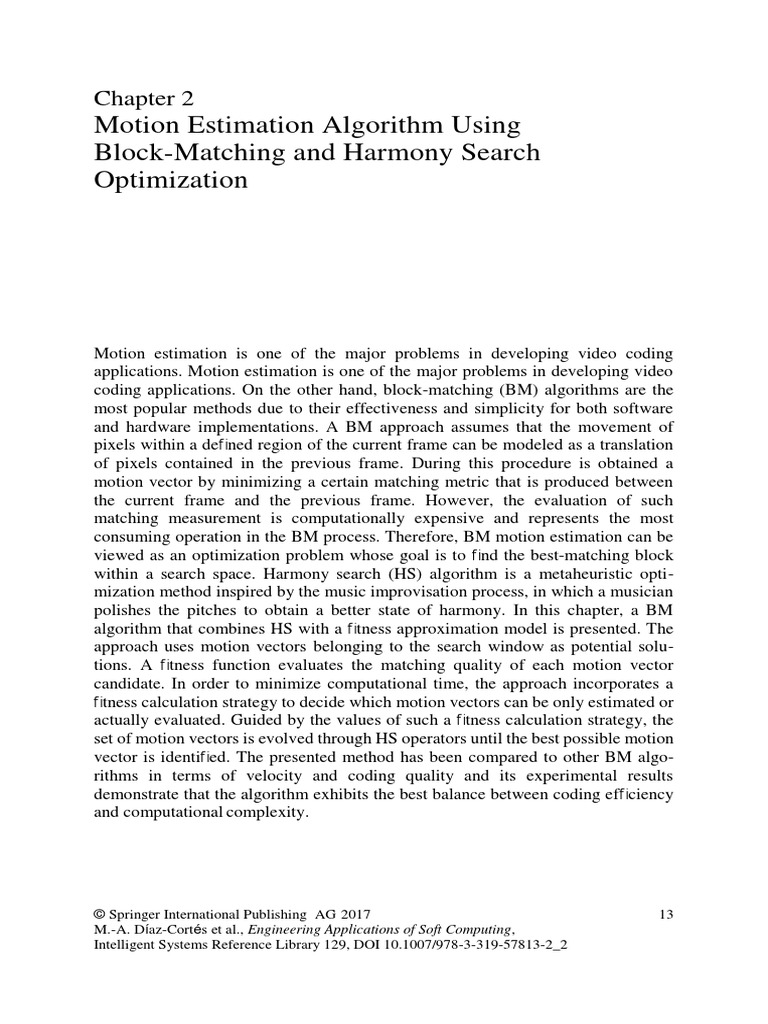 Motion Estimation Algorithm Using Block-Matching and Harmony Search Optimization | PDF | Data ...