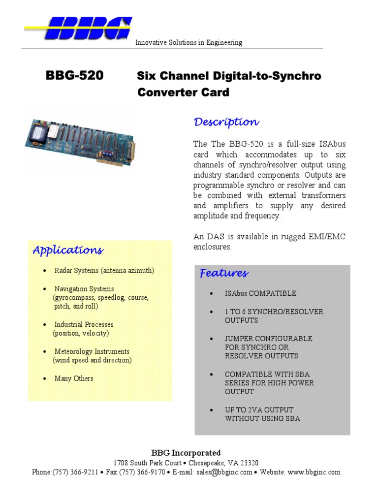 Six Channel Digital-to-Synchro Converter Card: Description | PDF ...