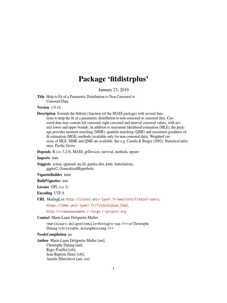 Fitdistrplus Pdf Bootstrapping Statistics Resampling Statistics