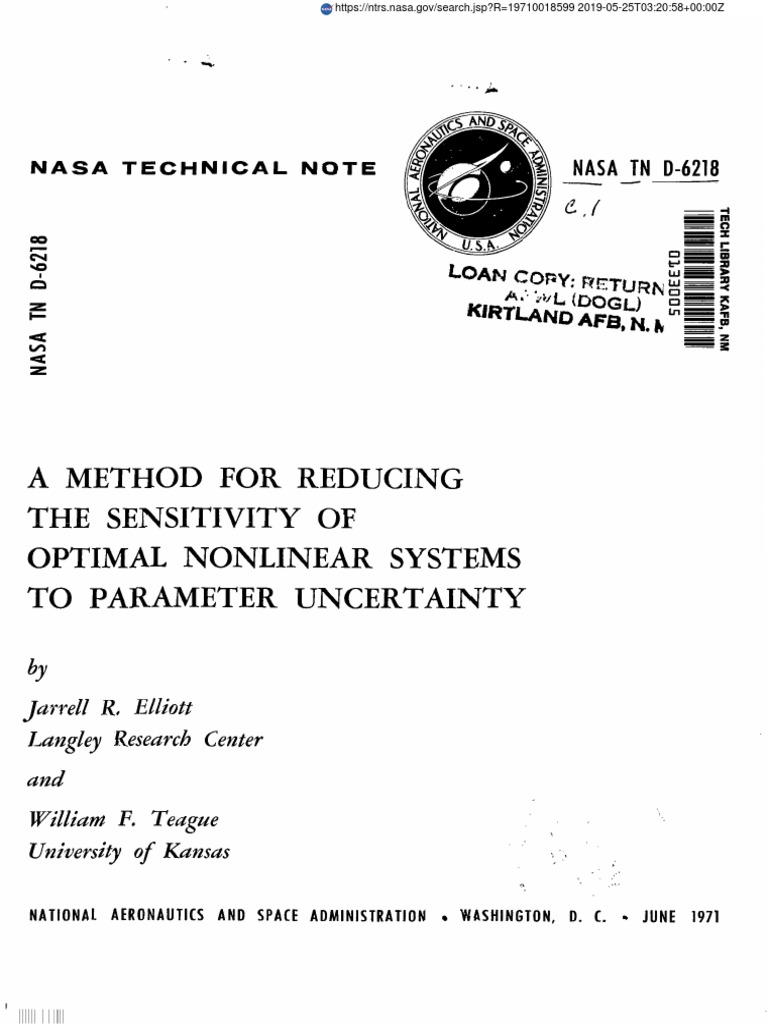 FOR Sensitivity OF: A Method Reducing THE Optimal Nonlinear Systems To Parameter Uncertainty ...