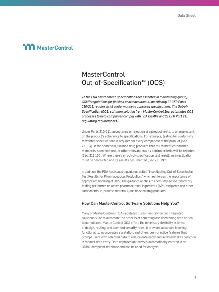 Mastercontrol Out of Specification | PDF | Specification (Technical ...