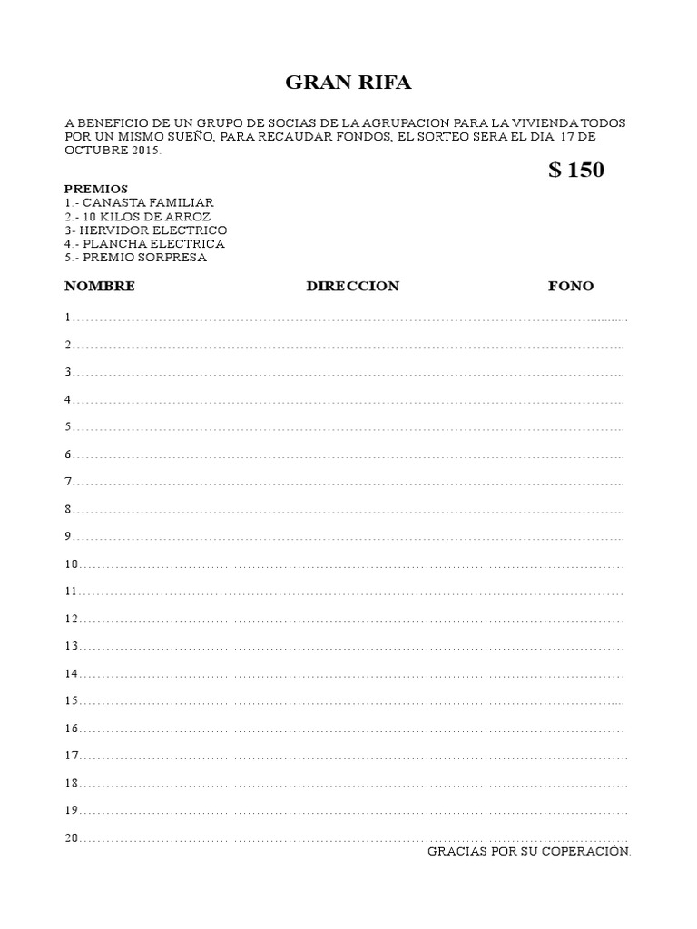 Gran Rifa: Nombre Direccion Fono | PDF