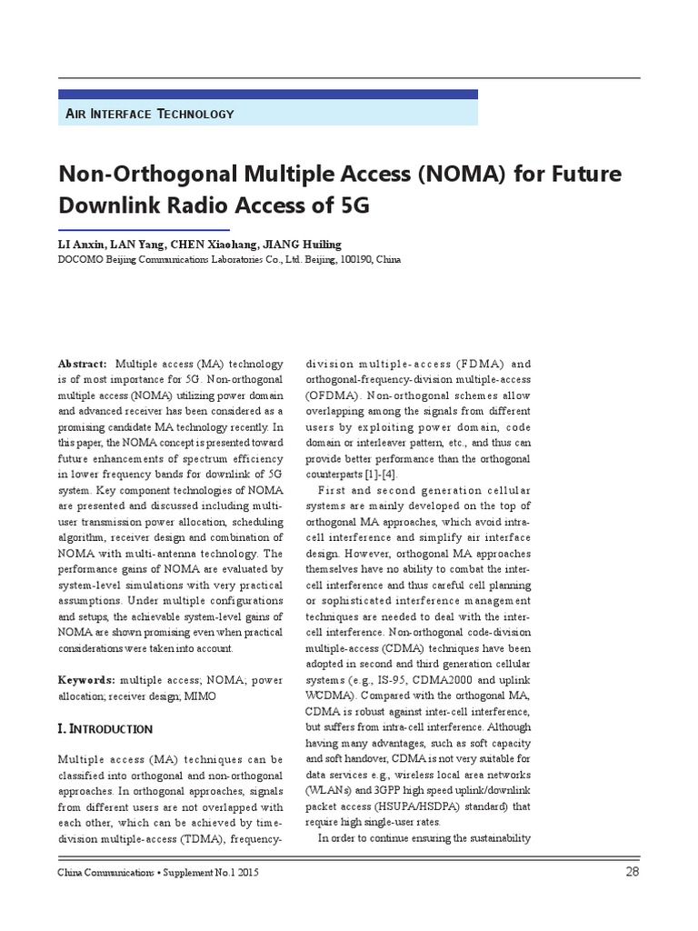Non-Orthogonal Multiple Access (NOMA) For Future Downlink Radio Access ...