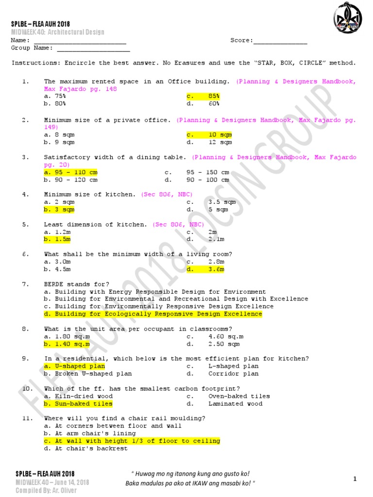 Architectural Design Quiz Questions | PDF | Lighting | Elevator