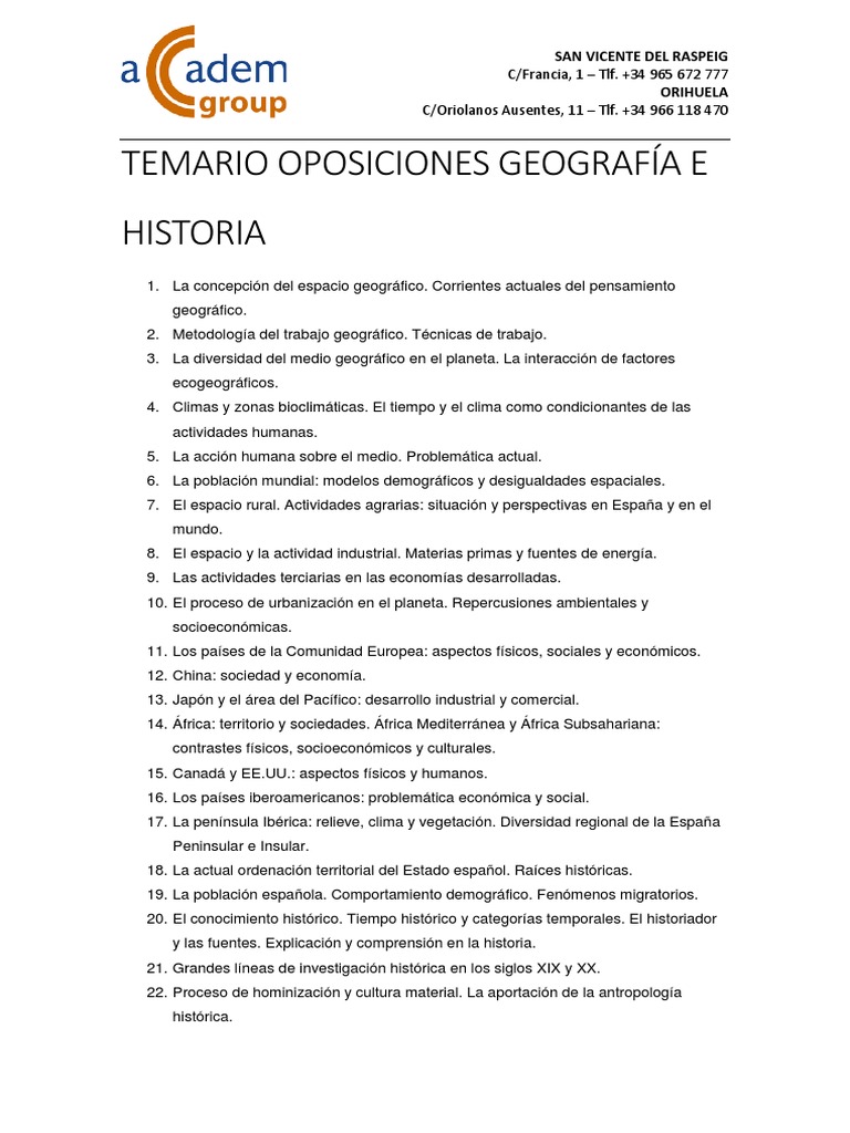 Temario Oposiciones Geografía e Historia | Geografía | Educación ...