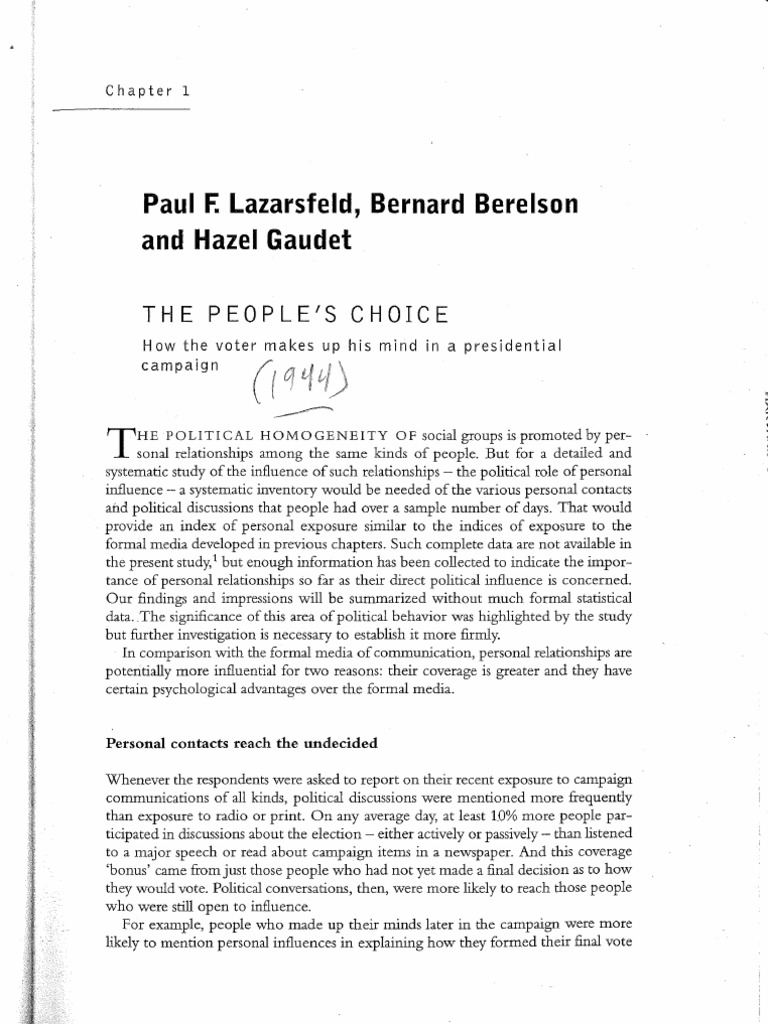 Paul F. Lazarsfeld, Bernard Berelson and Hazel Gaudet: The People'S ...