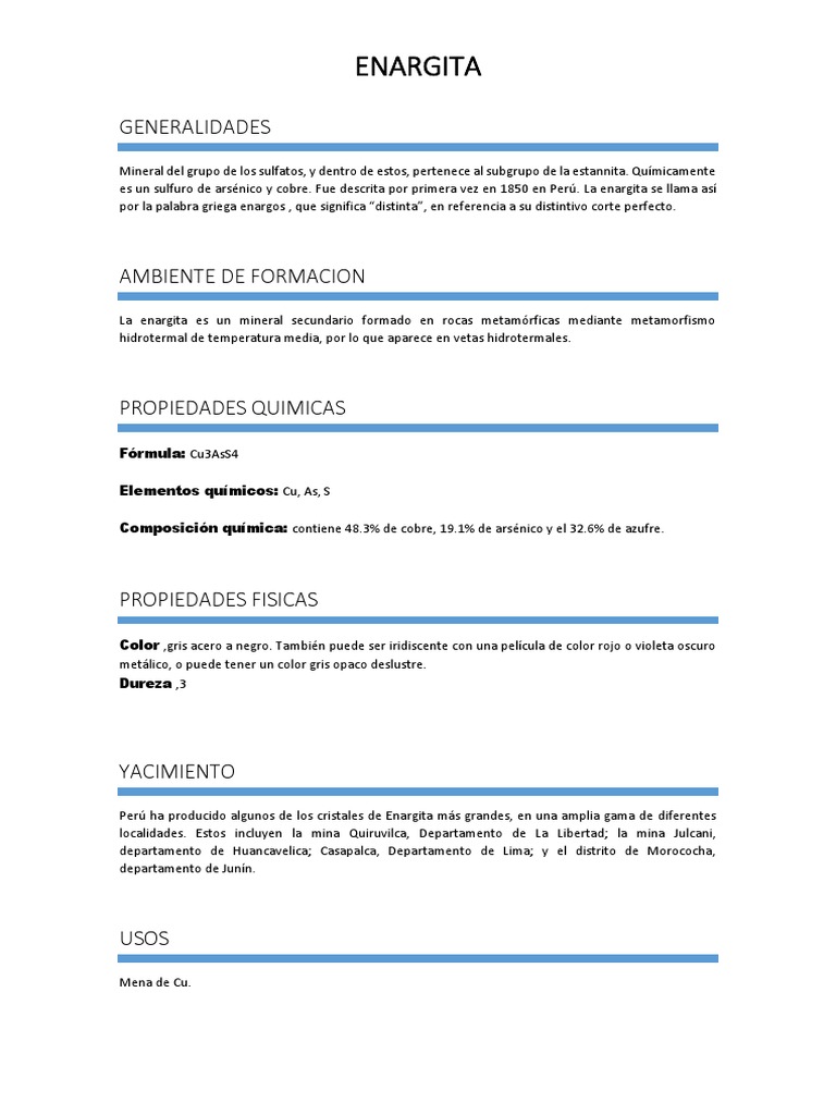 Un vistazo a la Enargita: propiedades y yacimientos de un mineral de ...