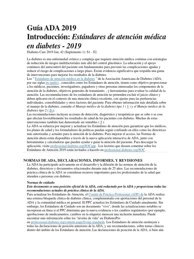 Guía ADA 2019.pdf | Diabetes | Condicion cronica