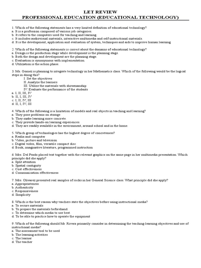 Let Review Professional Education (Educational Technology) | PDF ...