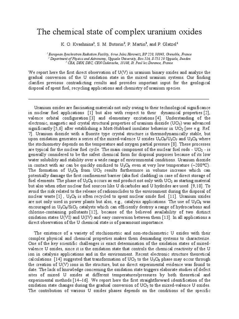 The Chemical State of Complex Uranium Oxides | PDF | Absorption ...
