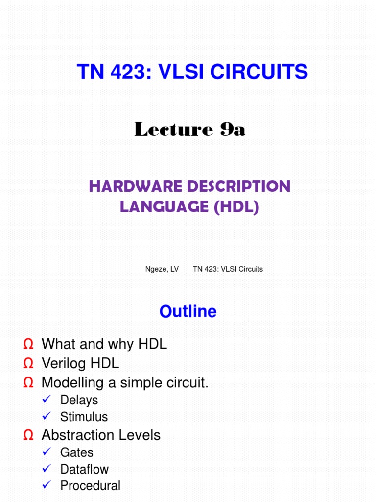 TN 423: Vlsi Circuits: Lecture 9a | PDF | Hardware Description Language | Electronic Design