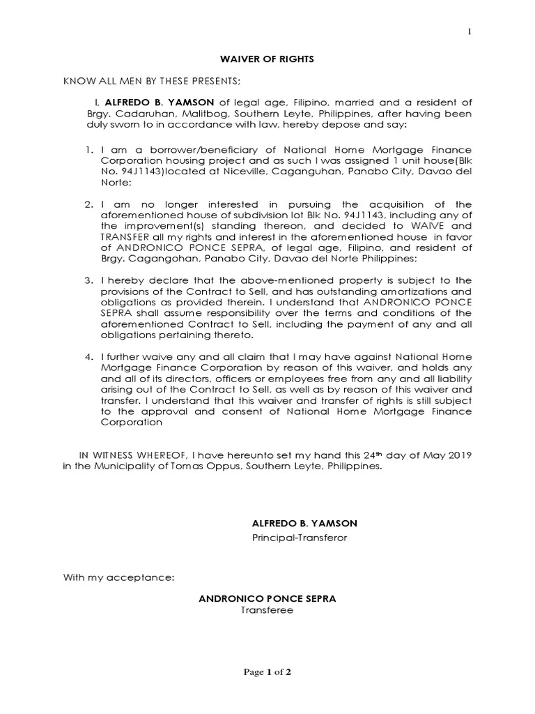 Waiver of Rights | PDF | Civil Law (Legal System) | Private Law