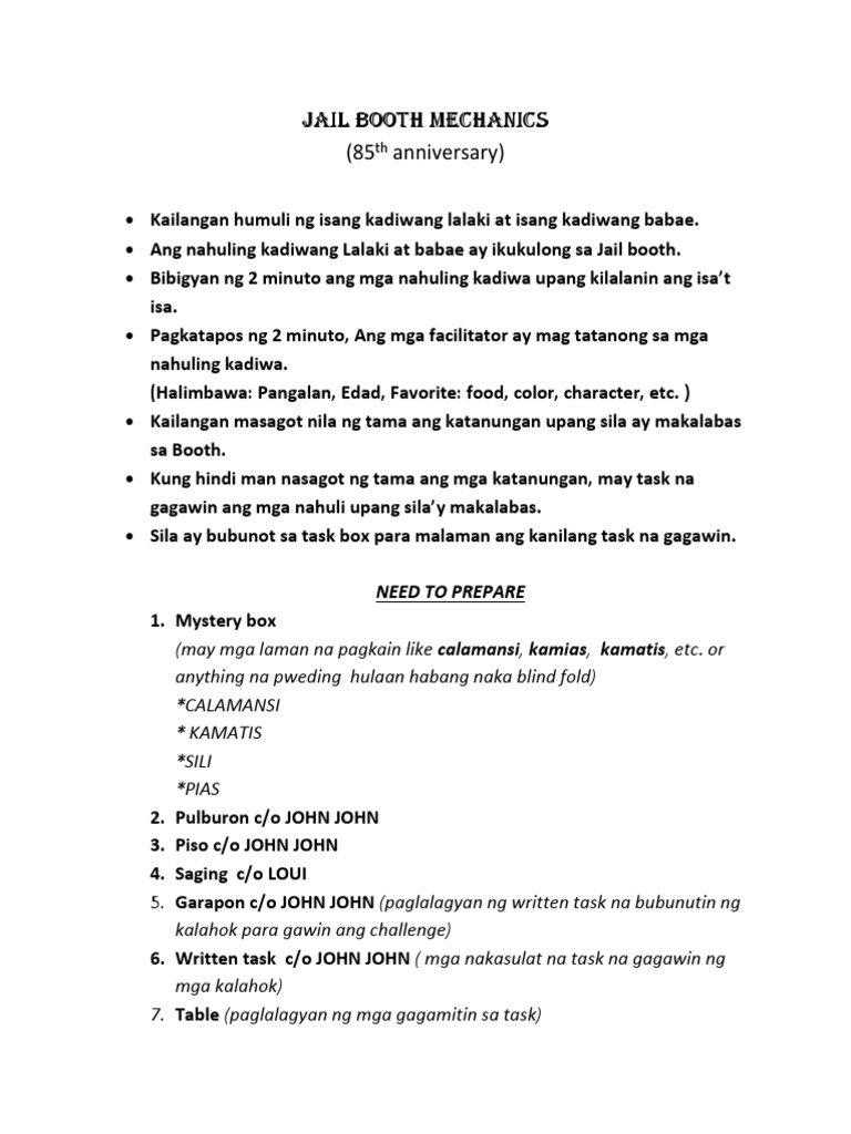 Jail Booth Mechanics | PDF