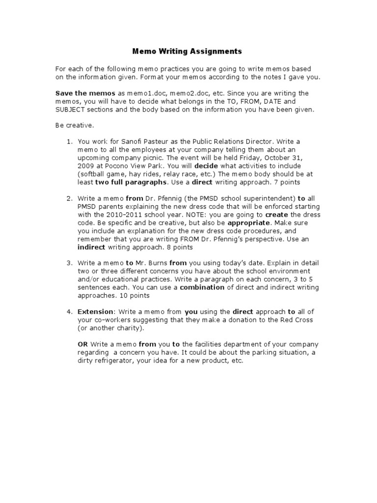 Memo Writing Assignments | PDF