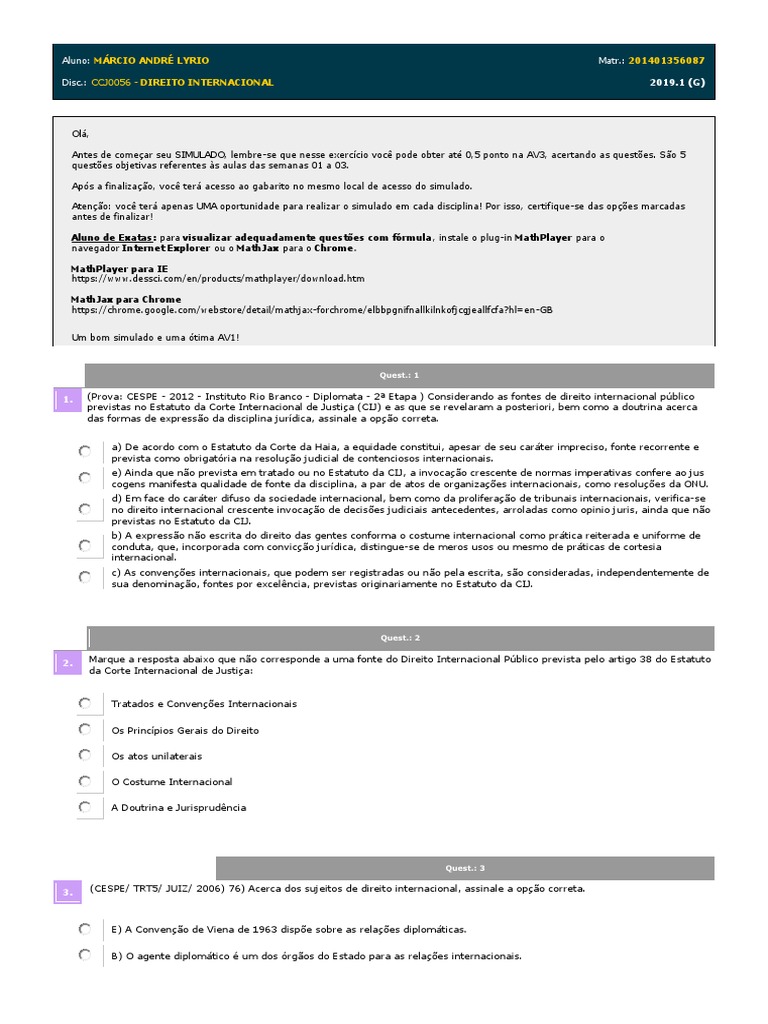 Avaliando 1 | PDF | Direito Internacional | Tratado