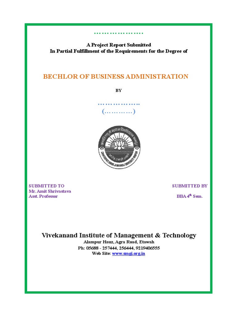 Front Page For Project File BBA and MBA and BCA Mtech Btech | PDF